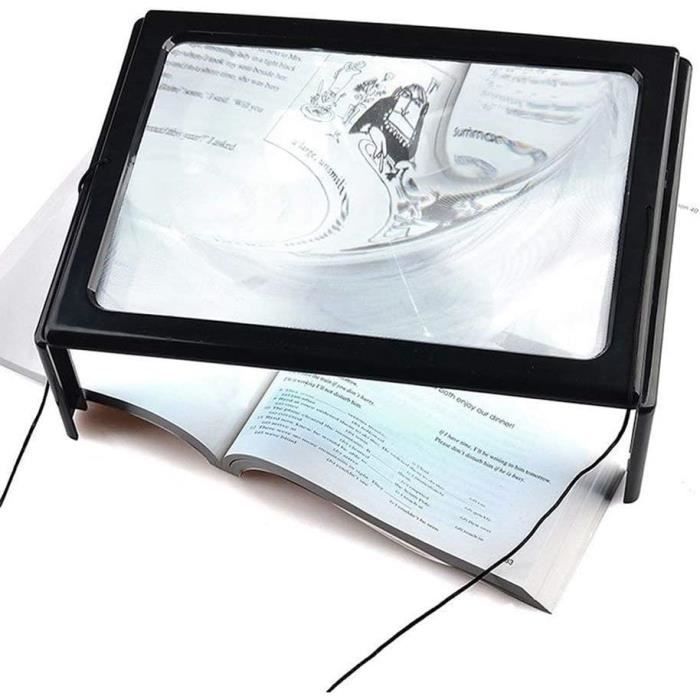 3X Loupe Pleine Page Loupe Grossissante De Lecture Avec 4 Led Lampes Eclairant Loupe Sur Pied ...