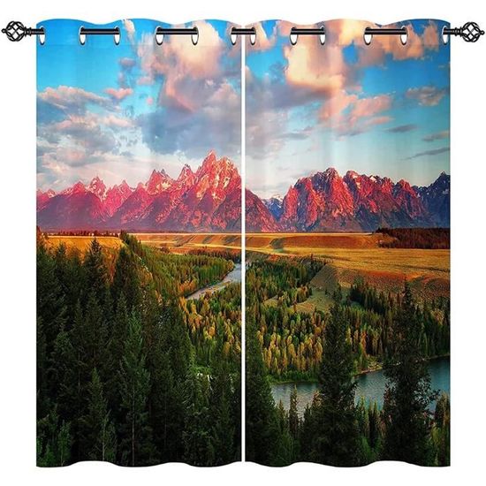 Rideau Occultant à Oeillets 3D Imprimé Jungle Alpine Rideaux Chambre ...