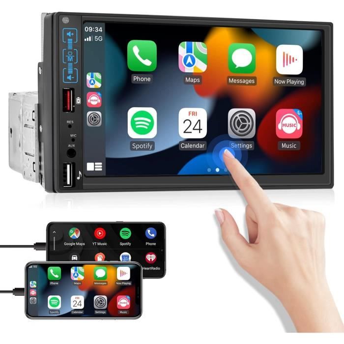 Carplay Sans Fil Autoradio 1 Din-2 Din Android Auto 7" Écran Tactile Bluetooth Mains Libres Fm ...