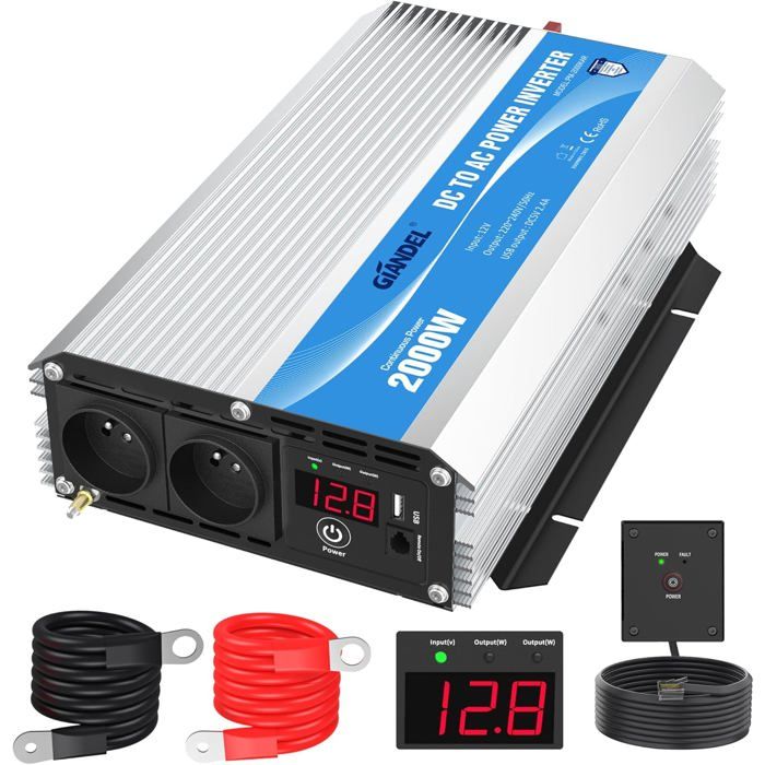 GIANDEL Convertisseur 12V 220V 230V 2000W Onduleur à Onde Modifiée Transformateur Compatible ...