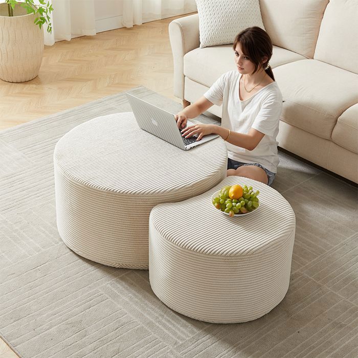 Ensemble Tables Basses Rondes 2 Pièces – Ottoman en Mousse, Siège/Pouf ...
