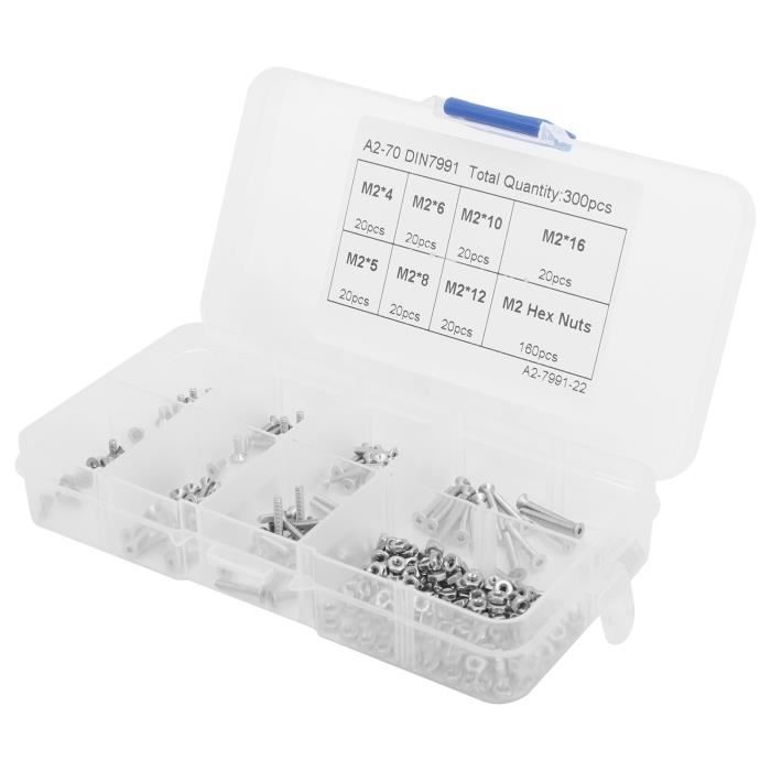 Duokon Jeu de vis et écrous Kit d'assortiment en acier inoxydable à tête fraisée à tête fraisée ...