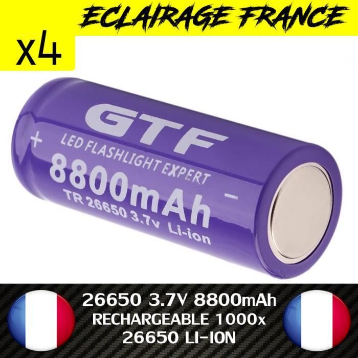 4 PILES BATTERIE ACCU 26650 3.7V 8800mAh LI-ION RECHARGEABLE 1000 FOIS ...