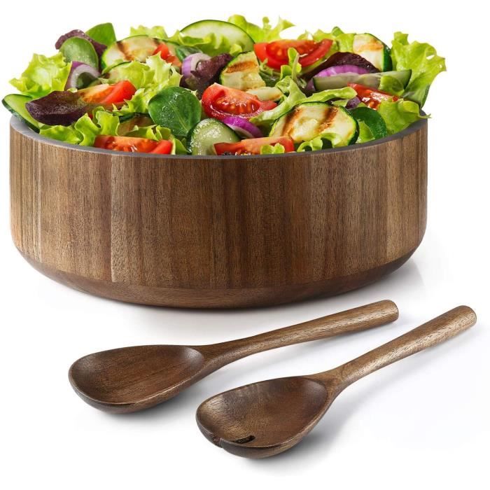 Grand Saladier en Bois, Bol de Service Bois d'Acacia avec ensemble de ...