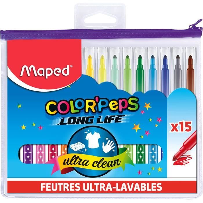 15 Feutres de Coloriage Ultra-lavables-Longue Durée Feutres Long Life ...