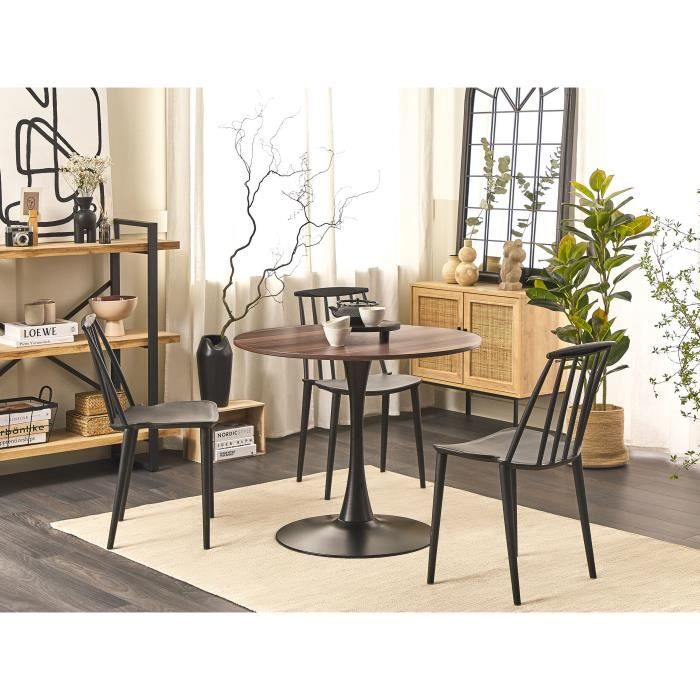 Table à manger ronde ⌀ 90 cm bois foncé / support noir BOCA - Cdiscount ...