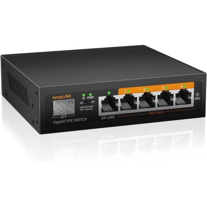 6 Port PoE Switch 10-100-1000Mbps avec 4 Ports PoE+, 1 Port Gigabit ...