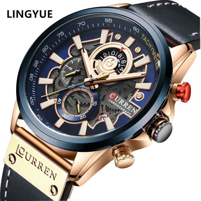 LINGYUE hommes montres de sport en cuir analogique marque de luxe Date ...