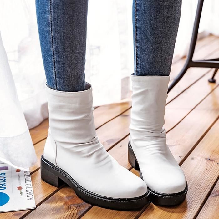 Bottes Femmes bout rond chaud cheville nue bottillons confortables dos ...