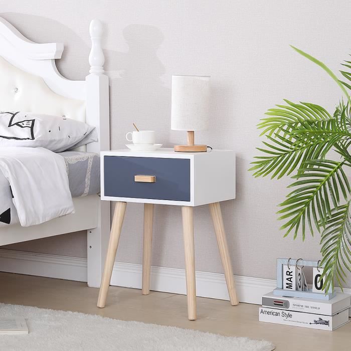 Tables de Chevet Scandinaves en Bois Blanc Gris - OHMG - Lot de 2 - 1 ...