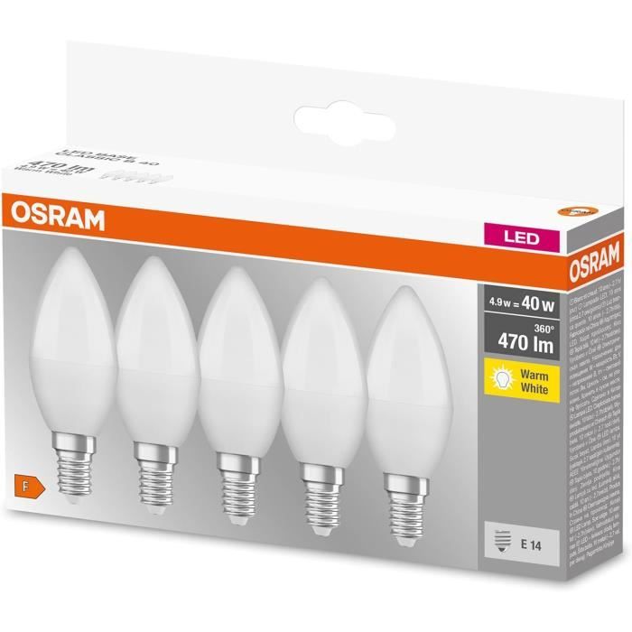 Osram Led Base Classic B40, Ampoules Led À Filament Dépoli En Verre Pour Culot E14, Forme Bougie ...
