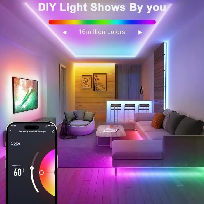 Rgb Neon Ruban Led 5M, 12V Multicolore App Contrôle Bande Led, Flexible Étanche Découpable ...