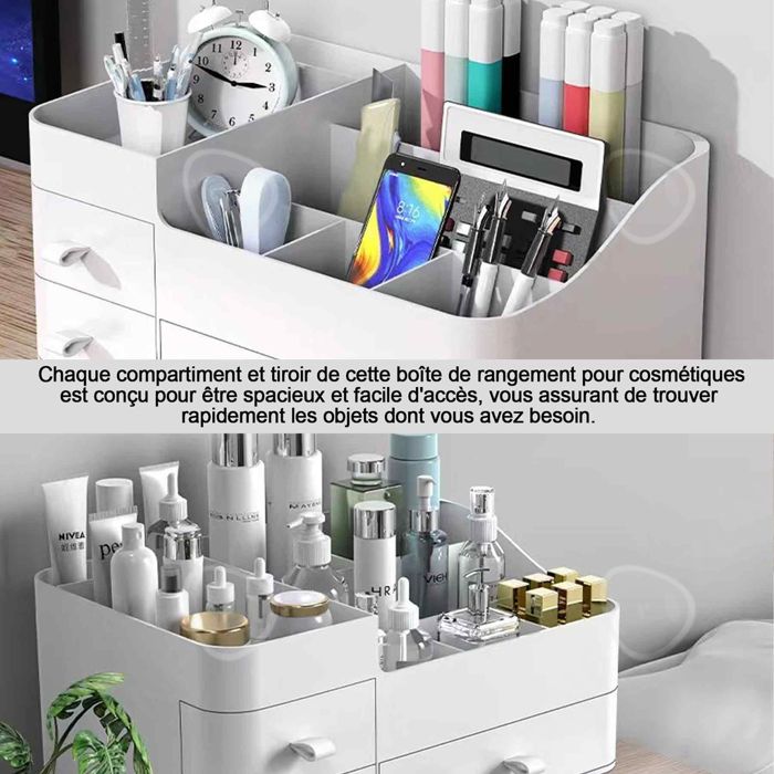 Conteneur de rangement - CONFOZEN - 8 compartiments - 3 tiroirs - Blanc ...