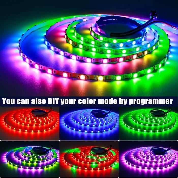 Ws2812B Ruban Led 5V, 5Mm De Large Ultra Fin Rgb Bande De Pixels Led 2M 5050 120 Leds Ip30 Pcb ...