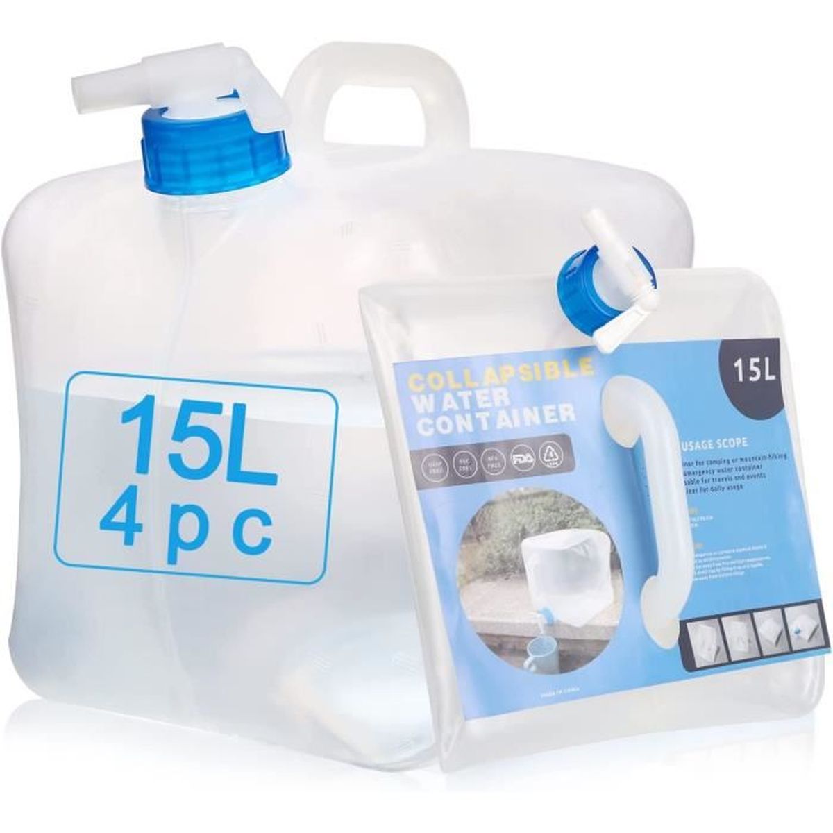 Bidon Eau 15l, Set De 4 Bidons Pliables Et Portables Pour Eau Potable ...
