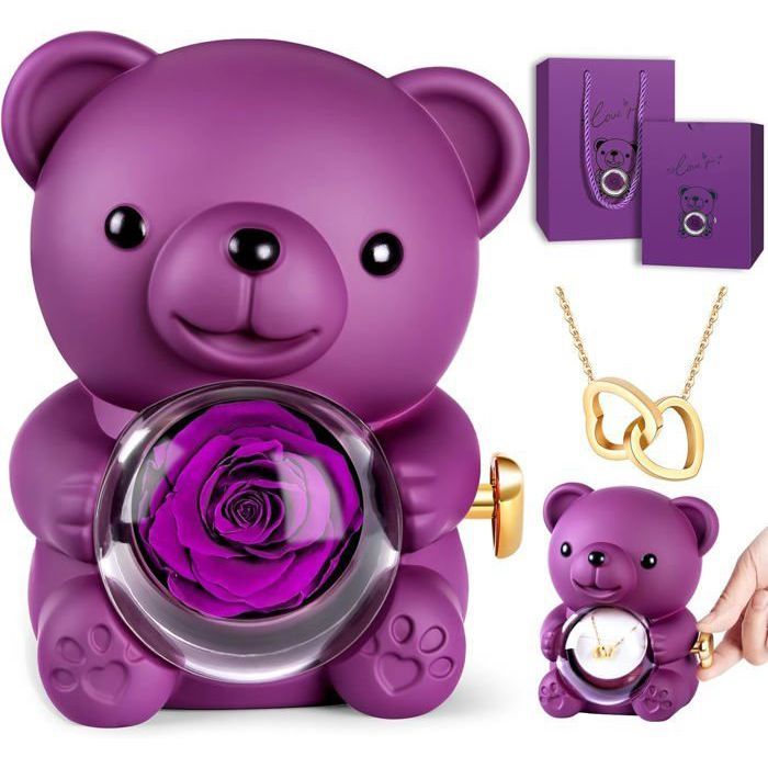 Coffret Cadeau Ours Rose Éternelle,Ours en Rose avec Éternelle,Boîte à Bijoux Cachée Collier en ...