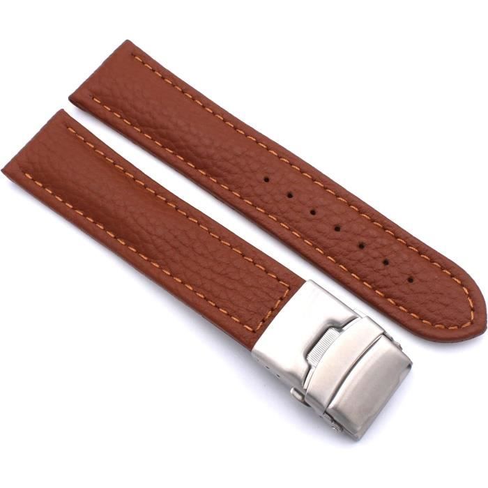 Bracelet De Montre En Cuir Véritable Avec Boucle Déployante En Acier ...