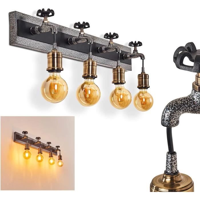 Applique murale Vexan en métal noir et gris, lampe retro-industrielle en forme de robinets ...