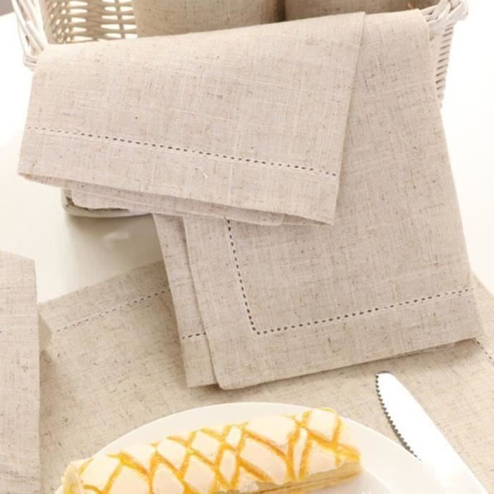 FINE-Serviettes de Table en lin et coton cousues blanches pour Cocktail ...