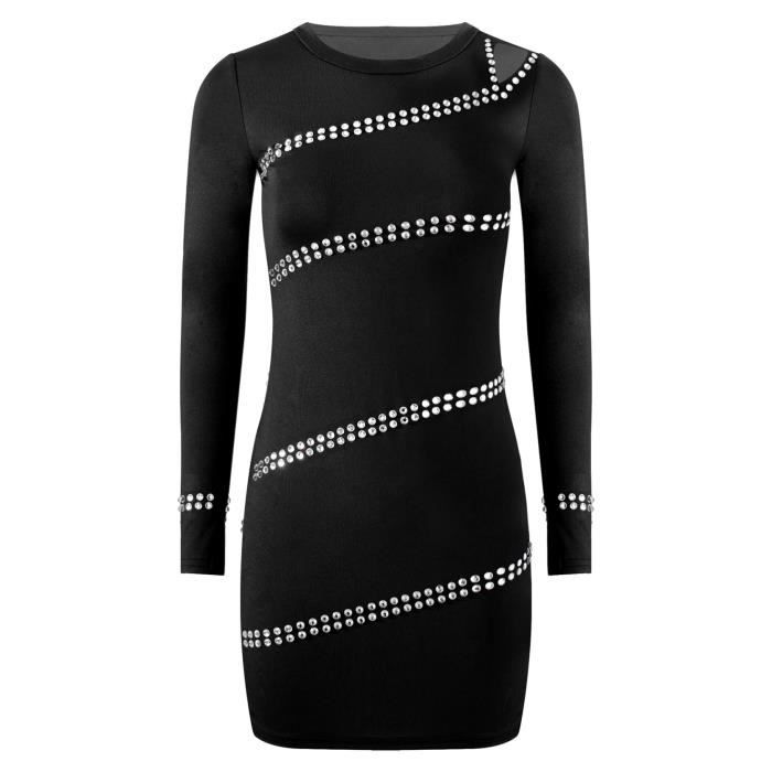 YIZYIF Mini Robe Soirée Courte Sexy Robe Moulante Manche Longue Strass ...