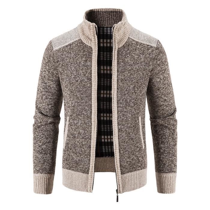 Gilet Zippé en Tricot Homme Doublé Polaire Automne Hiver Cardigan Chaud ...
