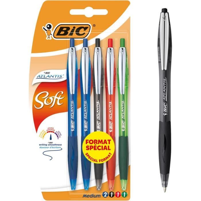 BIC Atlantis Soft Stylos-Bille Rétractables Pointe Moyenne (1,0 mm ...