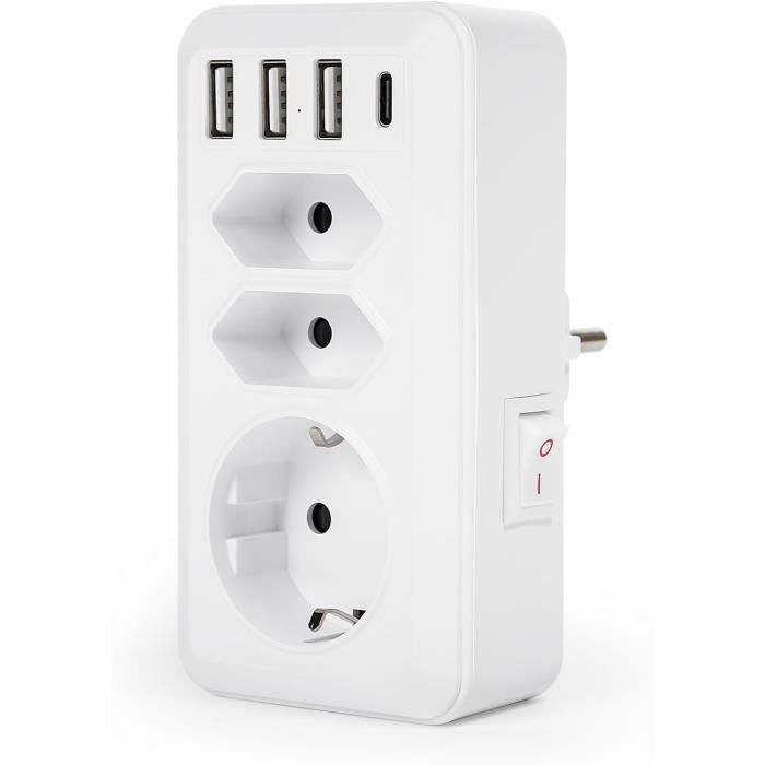 Adaptateur de prise, multiprise avec USB, 1 rallonge, 2 prises ...
