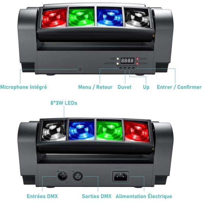 Lyre led jeux de lumiere FOLAYA - DMX spider lumière fete scène 45W - 8 ...
