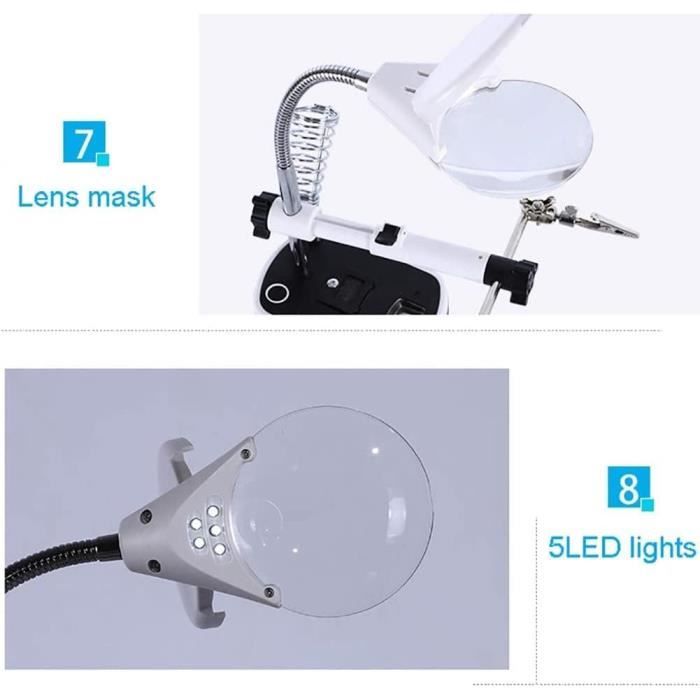 Loupe De Bureau Avec Lumière Et Support, Loupe De Table À Lampe Led Avec Pince Auxiliaire Et ...