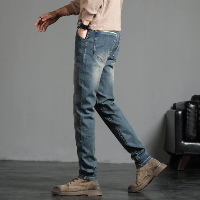 Jean Homme Slim Fit Stretch Casual Jean Fashion 5 Poches Effet Usé et ...