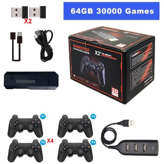 64G 4 manettes-Console de jeu vidéo portable, 256 Go, GD10 Plus, 4K, 3D ...