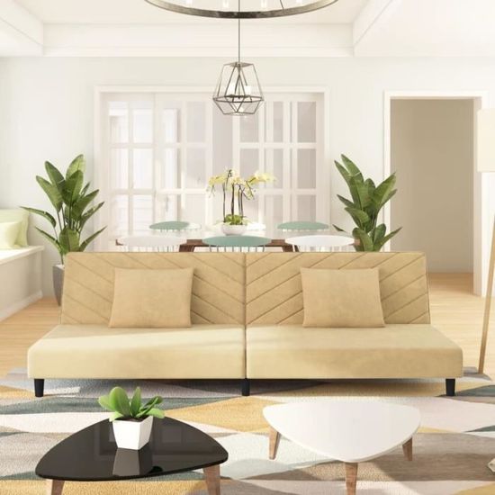 Rainbowin Canapé-lit à 2 places avec deux oreillers Crème Velours ...