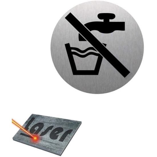 Plaque Gravée Autocollante 8 cm Eau Non Potable Fond Alu Brossé[55 ...