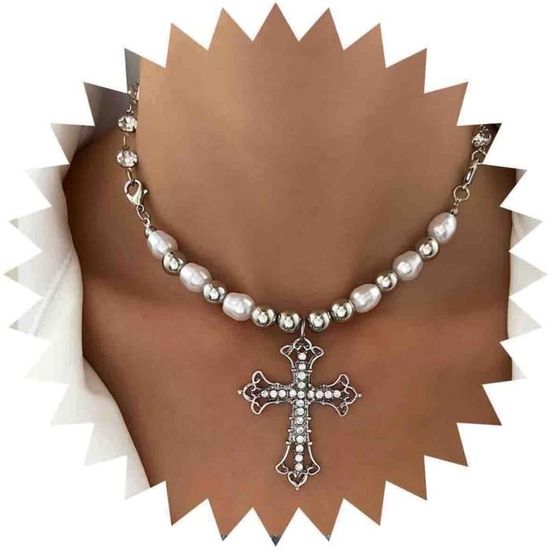 Collier Croix En Cristal Vintage Collier Pendentif Croix En Argent ...