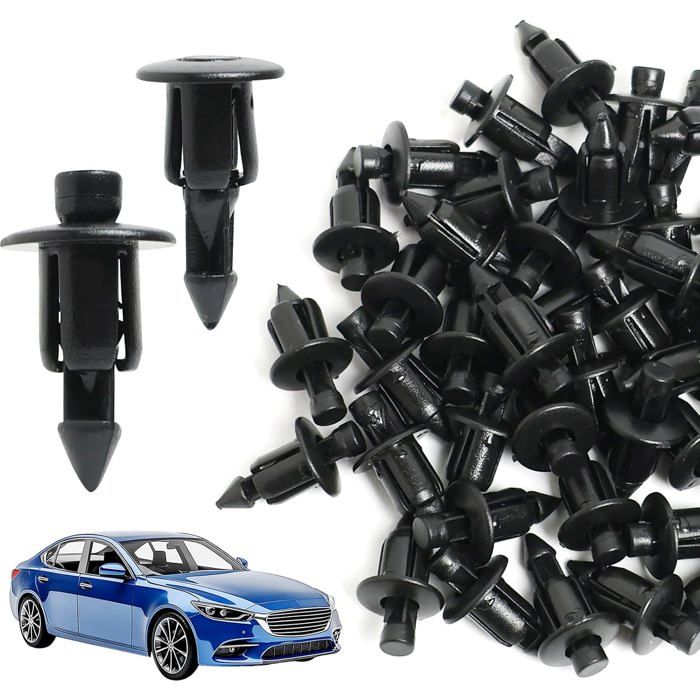 50 Pcs Rivets En Plastique Noir Pour Voiture et Moto 6 mm, Clip ...