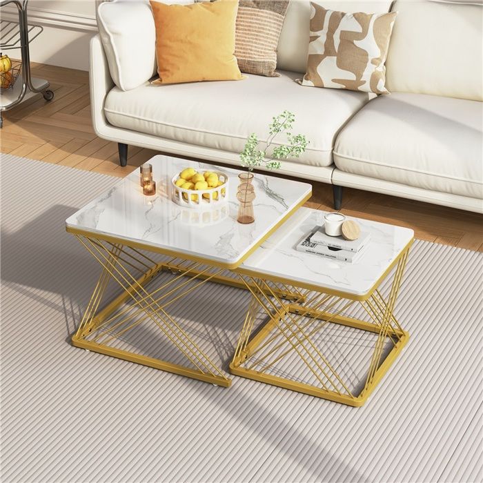 Lot de 2 tables basses design luxe, 60x60x45cm et 45x45x40cm, effet ...