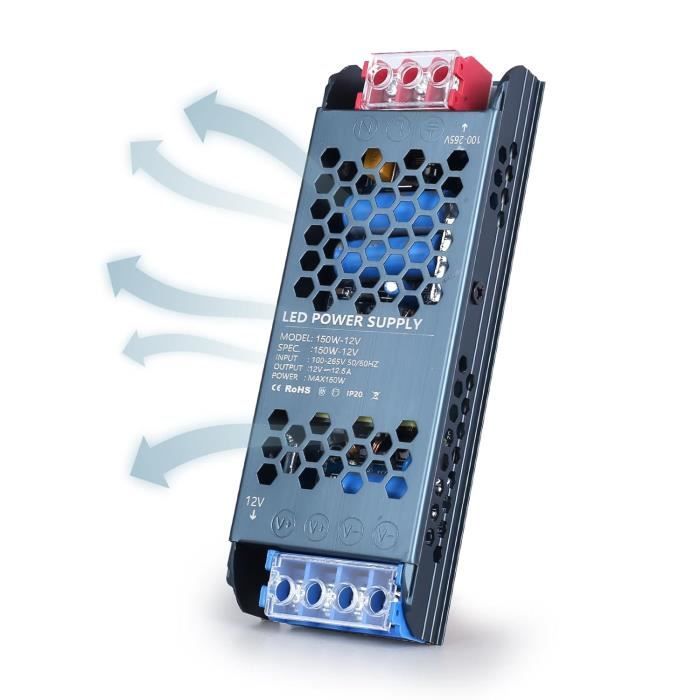 Transformateur 220V 12V, 150W 12,5A Alimentation 12V DC, LED Transfo ...