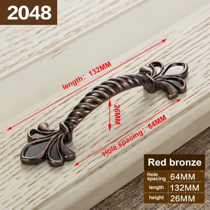 Quincaillerie meuble,Poignée en Bronze rouge,boutons de porte de ...