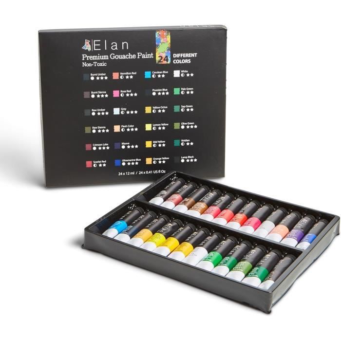 Set De Gouache En Tube, 24 Tubes Gouache 12Ml, Kit Peinture Adulte ...