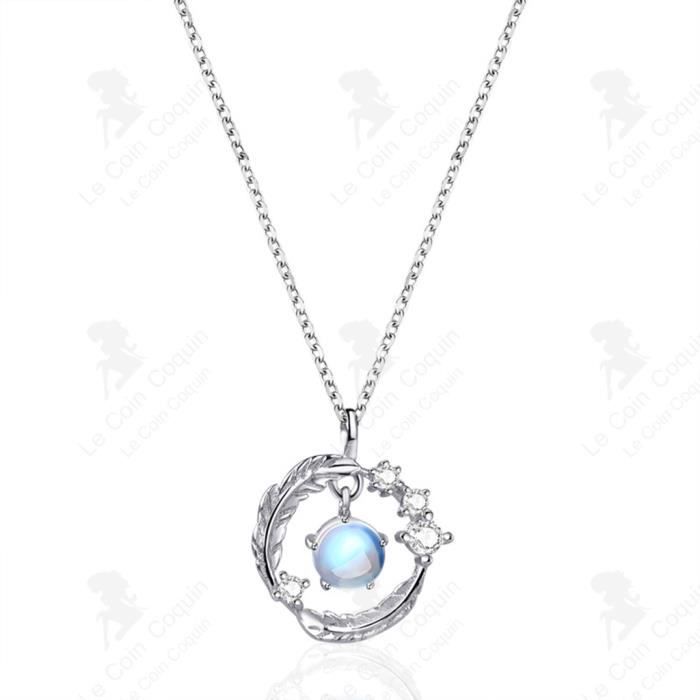 LCC® Collier de plumes de pierre de lune chaîne de clavicule de luxe léger collier pendentif ...
