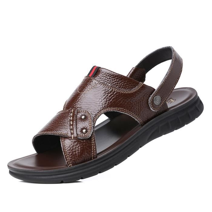 Sandales Hommes Sandale Cuir Mode Beau Chaussures d’été Plage Marron ...