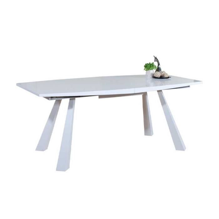 Table à manger extensible en bois laqué blanc brillant avec pieds en ...