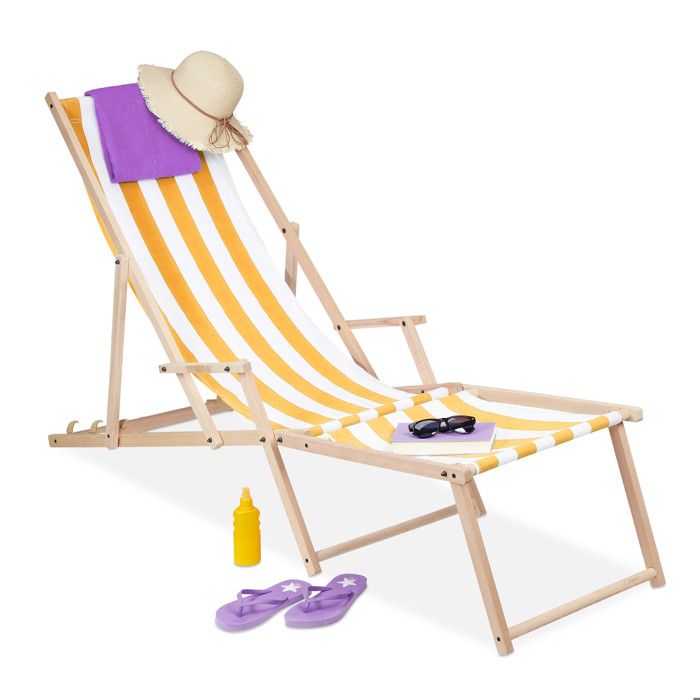 Relaxdays Chaise longue en bois et tissu, 3 positions allongées, avec ...