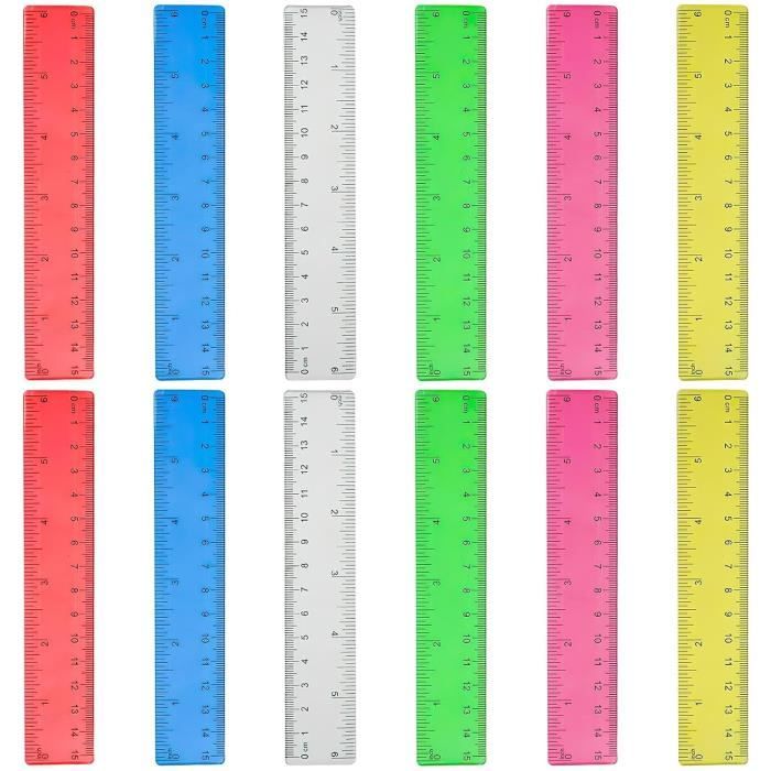 Lot De 12 Règle Transparente Colorée, Regle 15 Cm, Règle Double Décimètre En Plastique, Mini ...