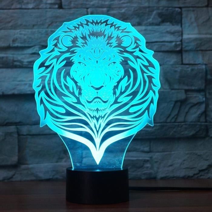 3D Lion LED Lampe Art Déco Lampe Lumières LED Décoration Maison Enfants ...