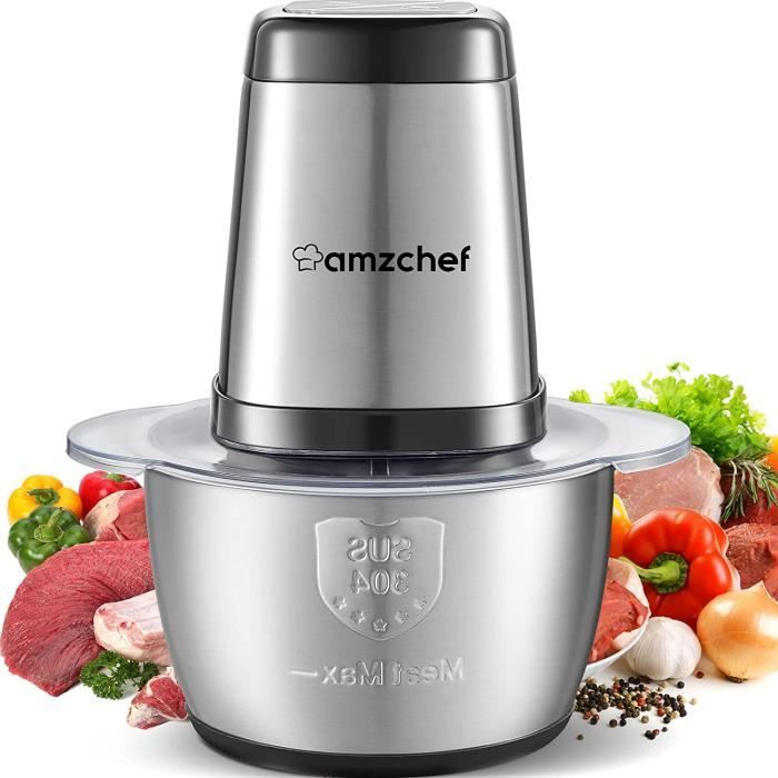 AMZCHEF Hachoir Électrique, Mini Hachoir Avec Bol Acier Inox 1,5L,500W ...