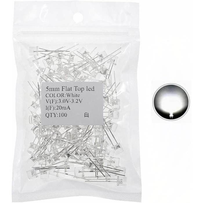 100Pcs-Lot 5Mm Led Light Emitting Diode Flat Top Warm White Red Blue ...