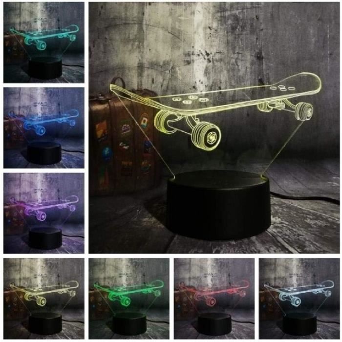 Cool Ampoule Planche À Roulettes 3D Led Veilleuse Décor À La Maison Rgb ...