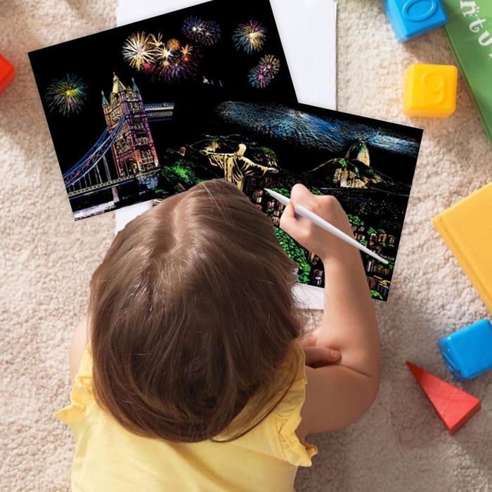 Scratch Paper For Kids, 4 Sheets Rainbow Engraving Painting Landscape ...