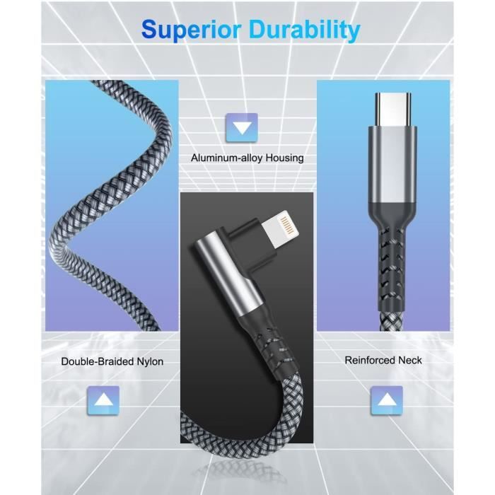 Câble Chargeur Usb C Vers Lightning 1M 90 Degrés Avec Adaptateur Usb A ...